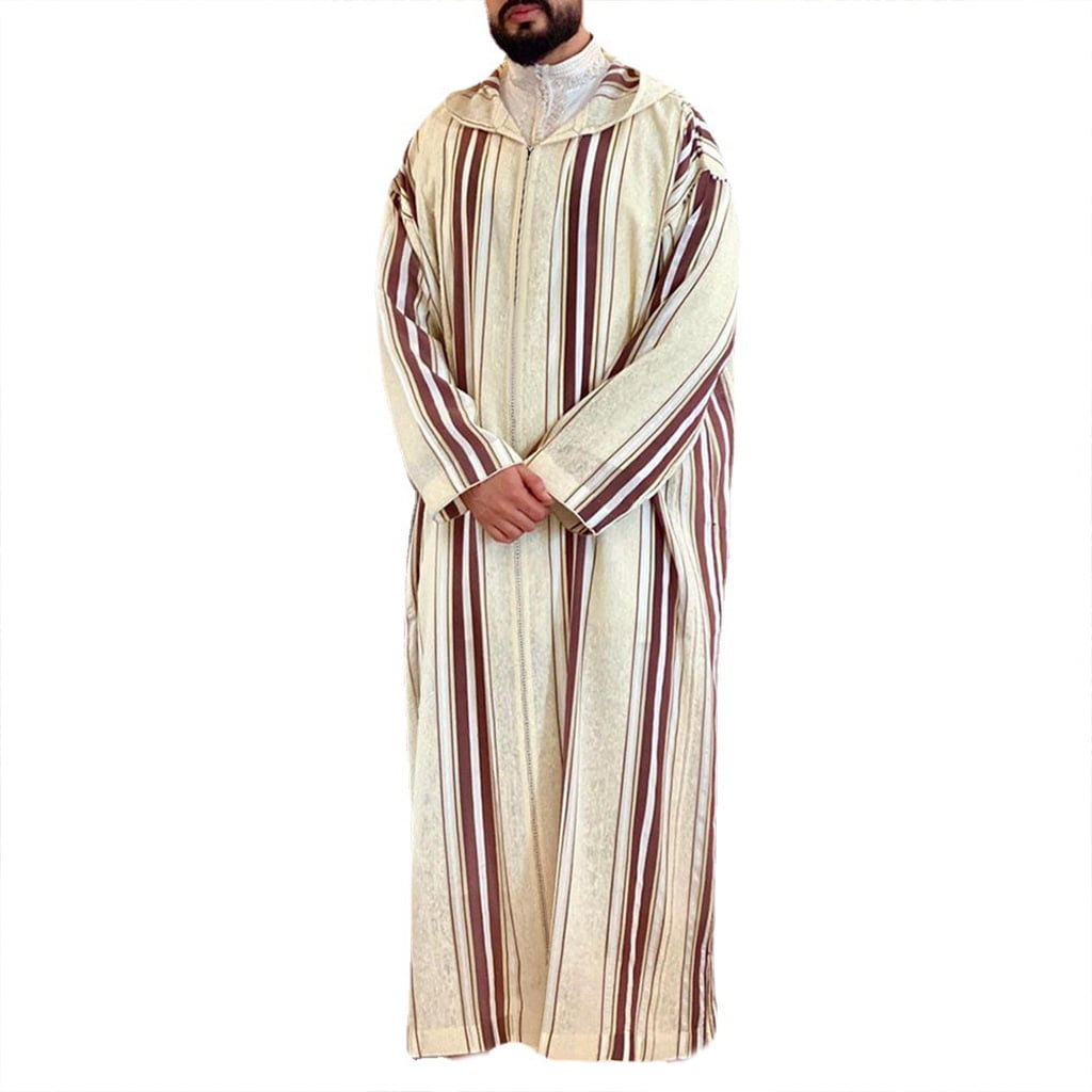 JUNTEX Lapel Muslim Mens Long Sleeve Thobe Middle East Saudi Arab ...