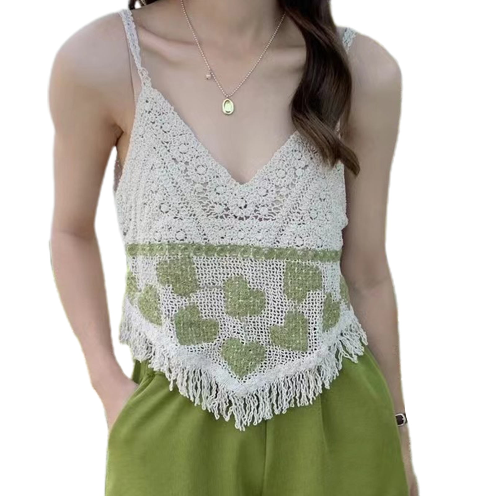 JUNTEX Women Sexy V-Neck Sleeveless Camisole Hollow Crochet Knit ...