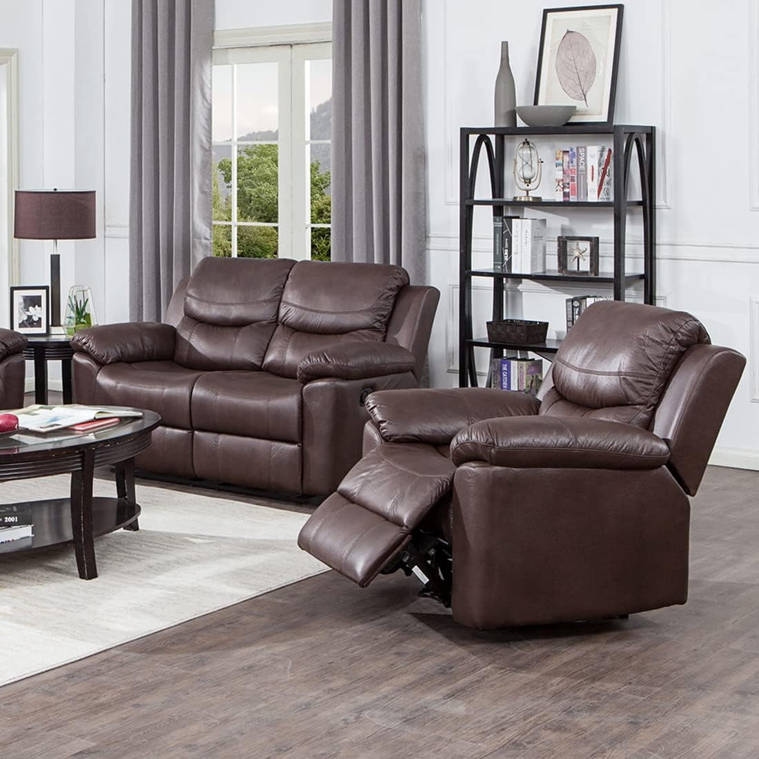 JUNTOSO 3 Pieces Recliner Sofa Sets Bonded Leather Lounge Chair ...