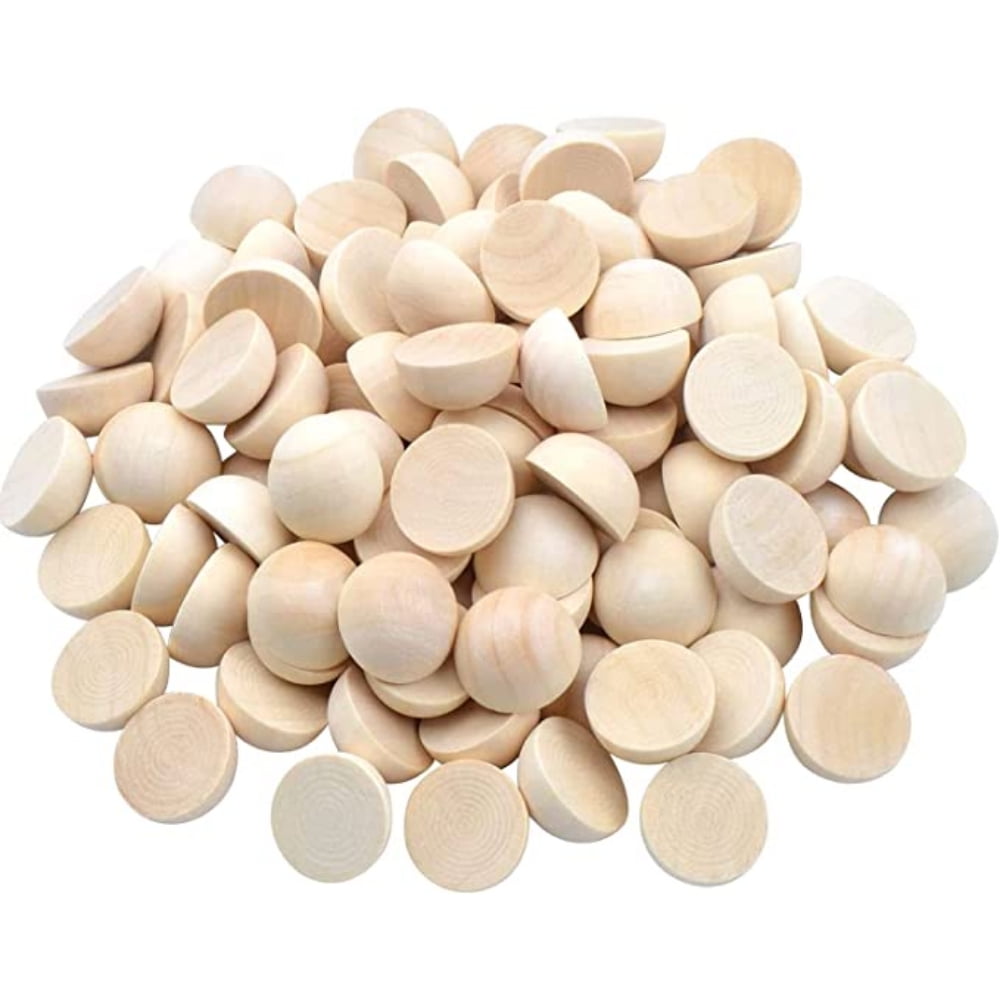 JUNWELL 101 Pieces Natural Unfinished Wooden Half Ball, Mini Split Wood ...