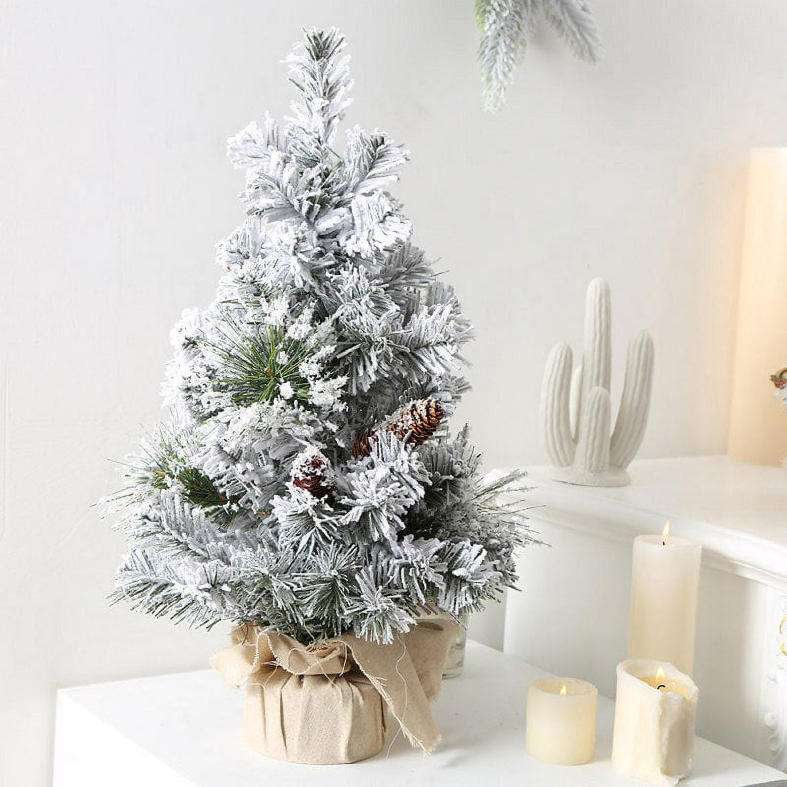 JUNWELL 12Inch Tabletop Christmas Tree Mini Snow Flocked Pine cone ...