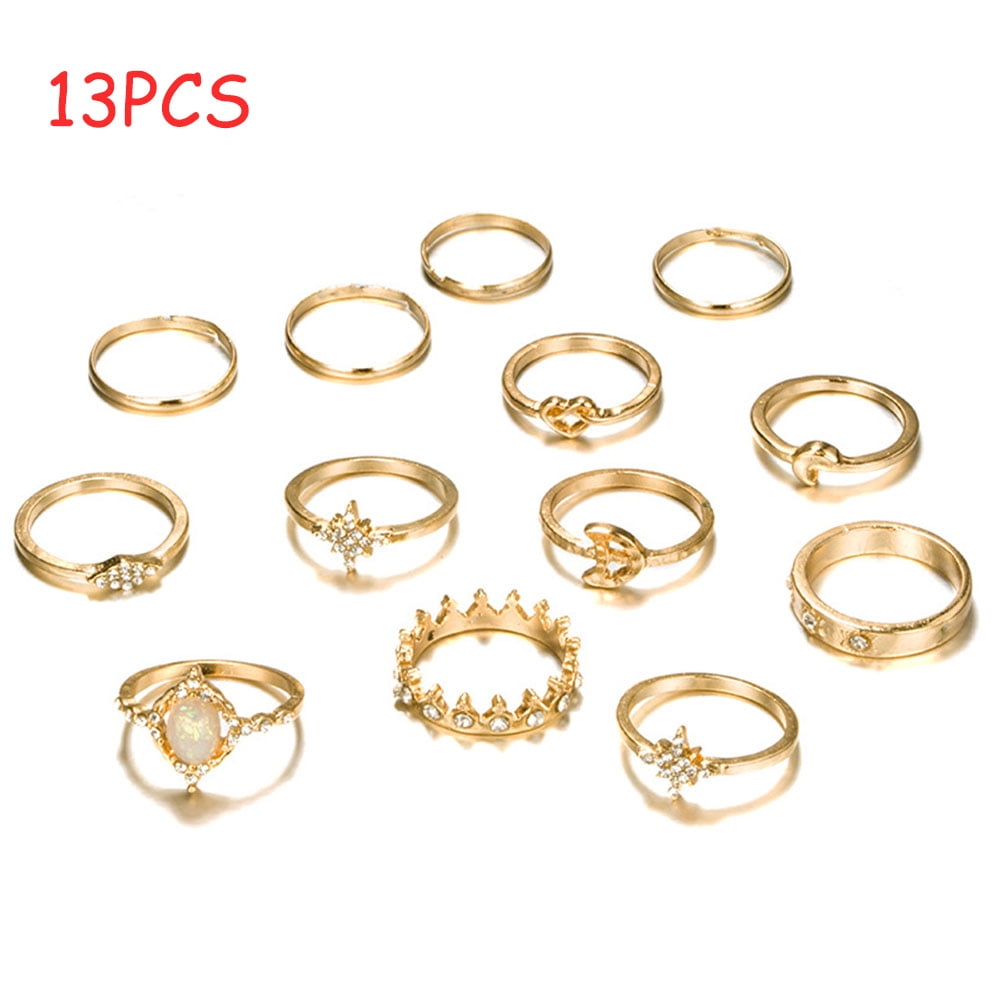 JUNWELL 13 Pcs Stainless Steel Women's Plain Band Knuckle Stacking Midi ...