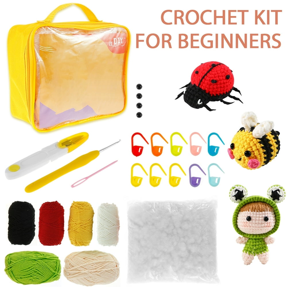 JUNWELL 3PCS Beginners Crochet Kit Complete Crochet Knitting Kit ...
