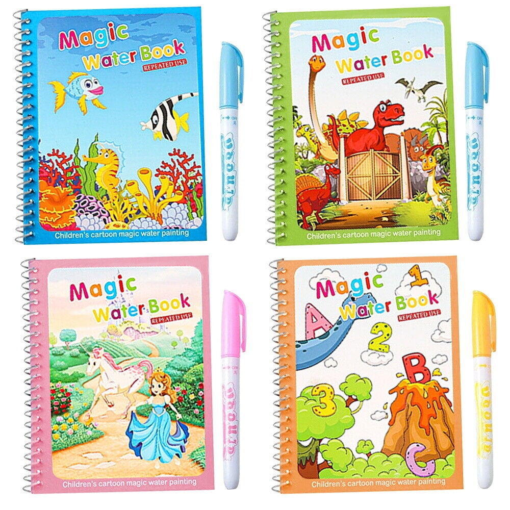 JUNWELL 4 Pack Water Coloring Books for Toddlers, Water Painting Book ...