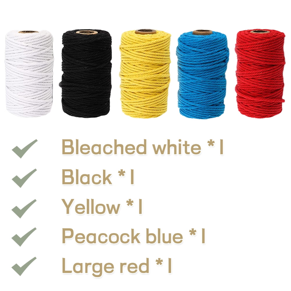 JUNWELL 5 Rolls Macrame Cord, 3mm x 200m, 4 Strands Twisted Soft Cotton ...