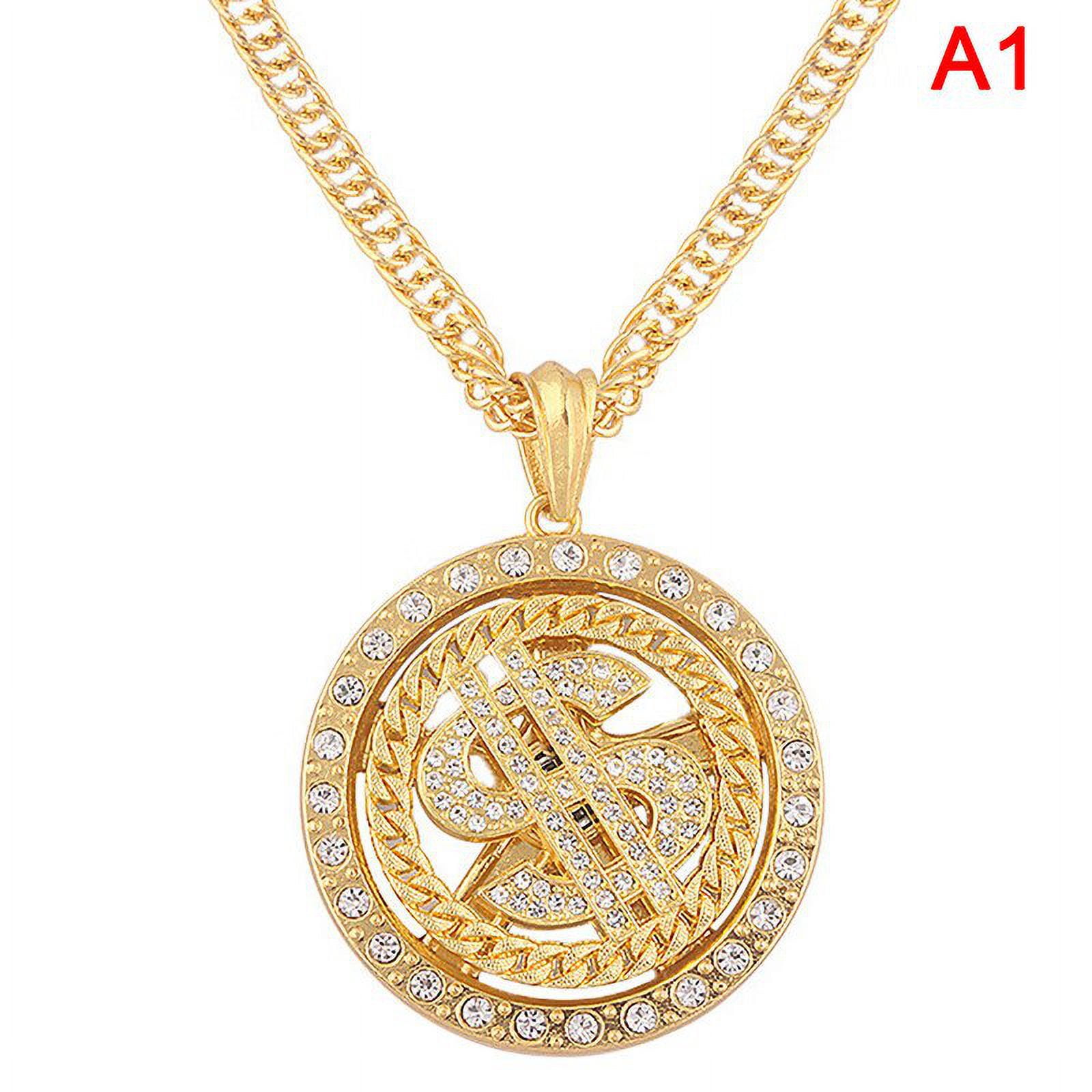 JUNWELL Big Rotatable Us Dollar Money Sign Pendant Necklace Men Rapper ...
