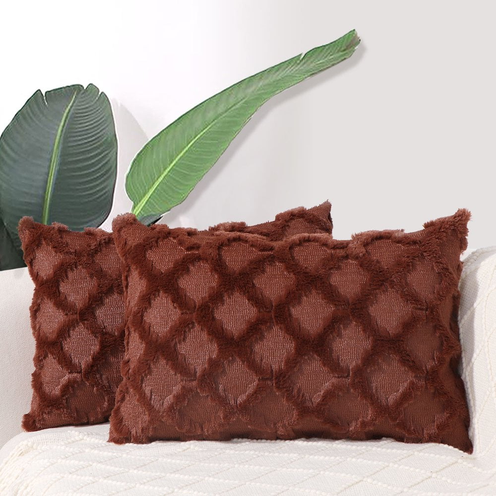 JUNWELL Boho Plush Throw Pillow Covers Decorative Soft Pillows Cases ...