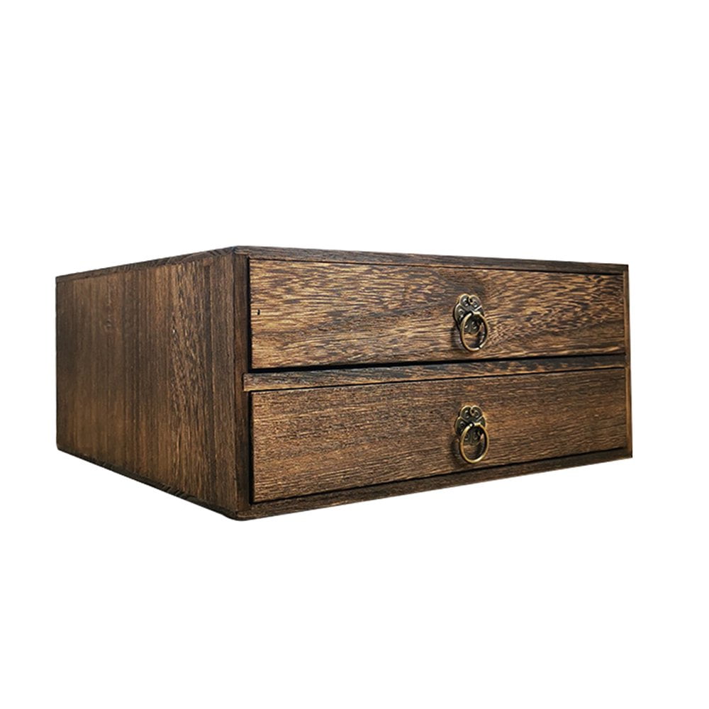 JUNWELL Box Storage Wooden Wood Drawer Organizer Desktop Tea Sundries ...