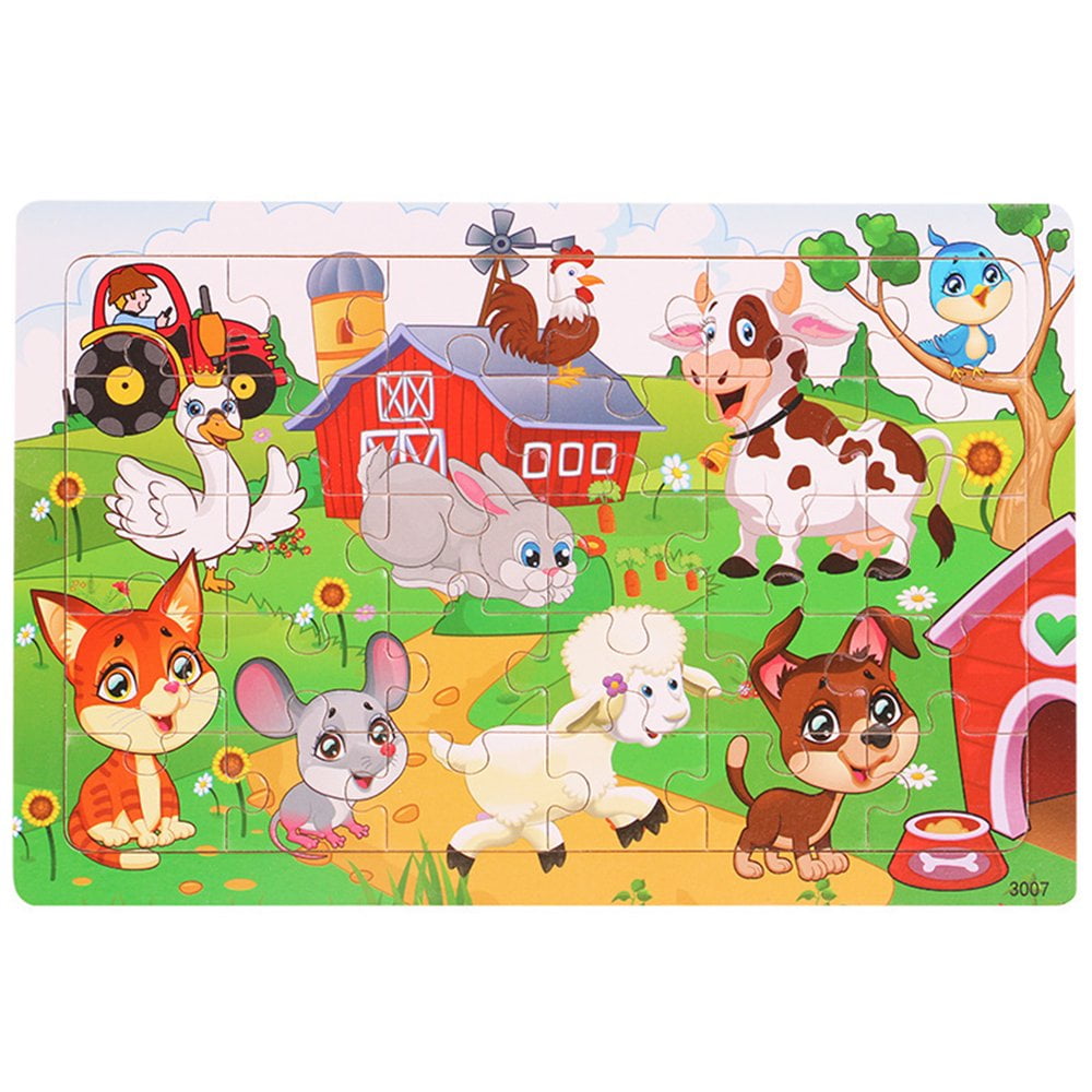 JUNWELL Children‘s Wooden Puzzle Set 30 Pieces Of Color Paper Puzzles ...