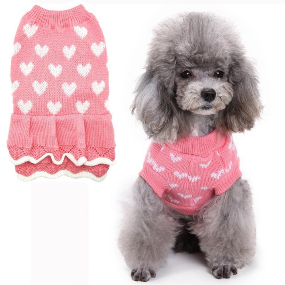 JUNWELL Christmas Small Dog Sweaters Female Girl Red Winter Warm Dog ...