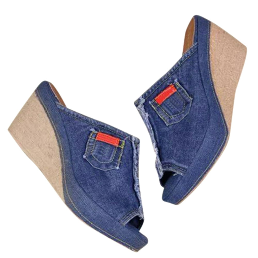 JUNWELL Denim Platform Wedges Women Espadrille Wedges Sandals with ...