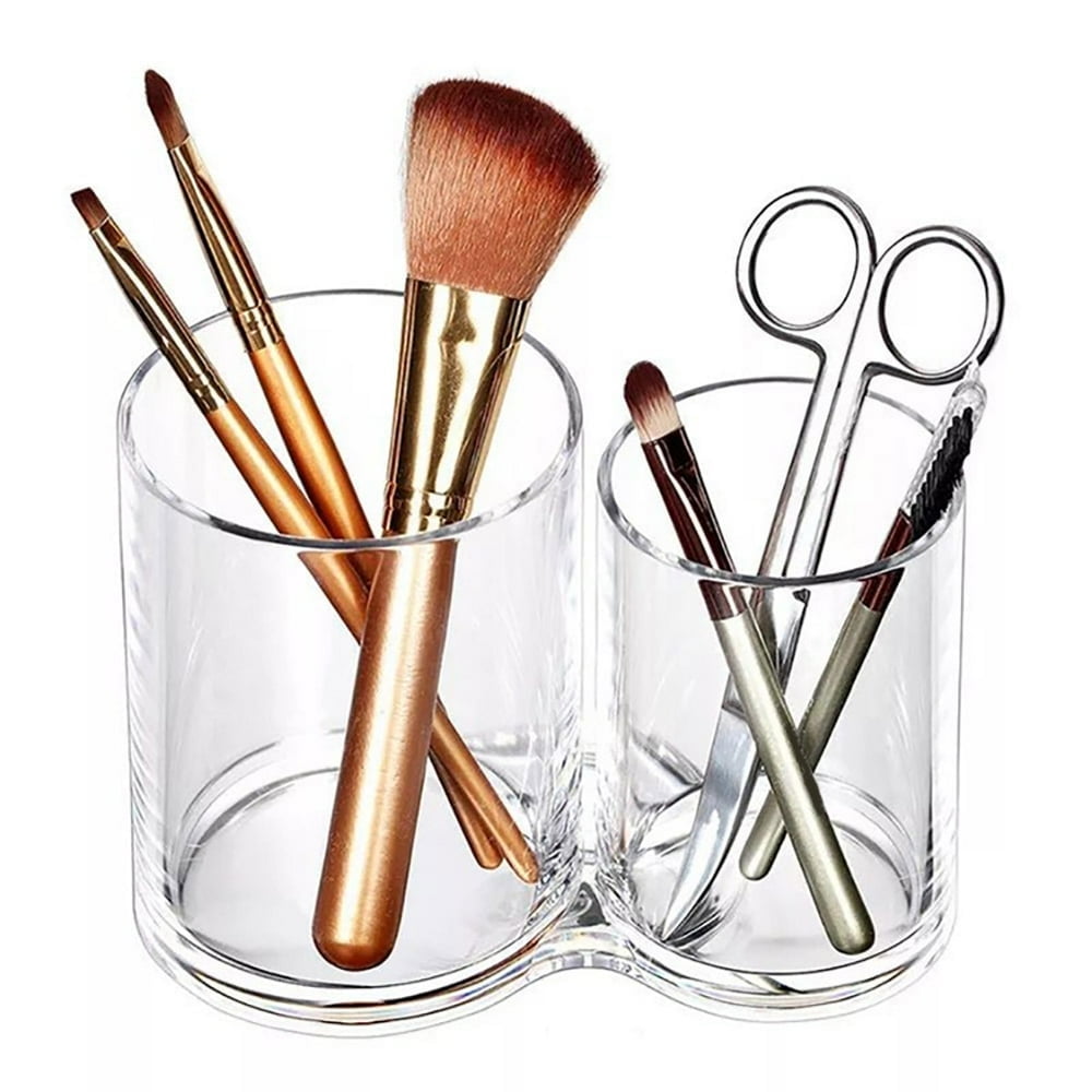 JUNWELL Desktop Clear Makeup Brush Holder Organizer 2 Slots Acrylic ...