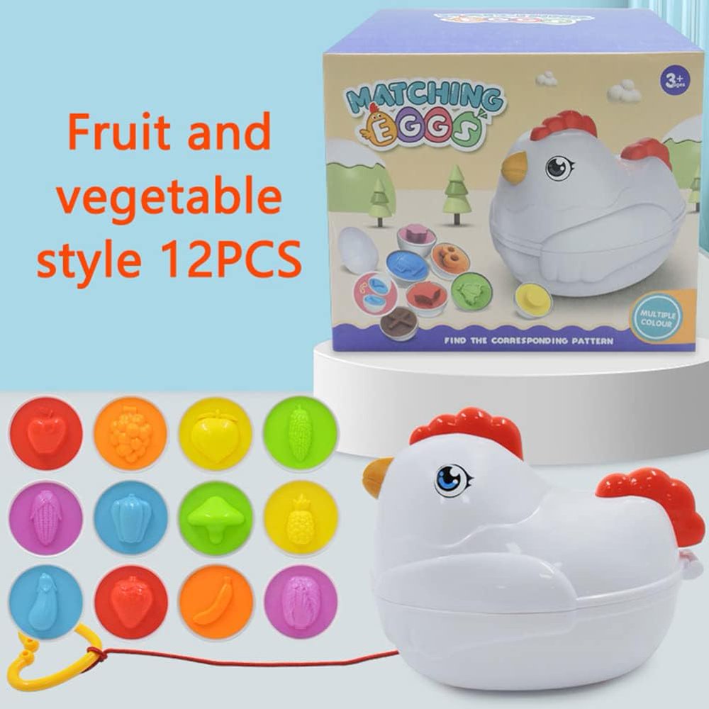 JUNWELL Easter Matching Eggs Toddler Toy with Push & Pull Chicken Box ...