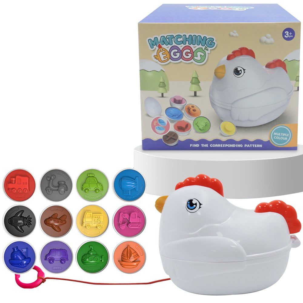 JUNWELL Easter Matching Eggs Toddler Toy with Push & Pull Chicken Box ...