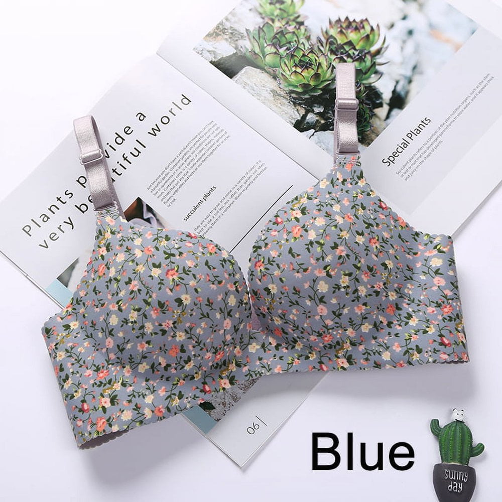 JUNWELL Floral Push Up Seamless Bra Sexy Lingerie Flower Print Gathered ...