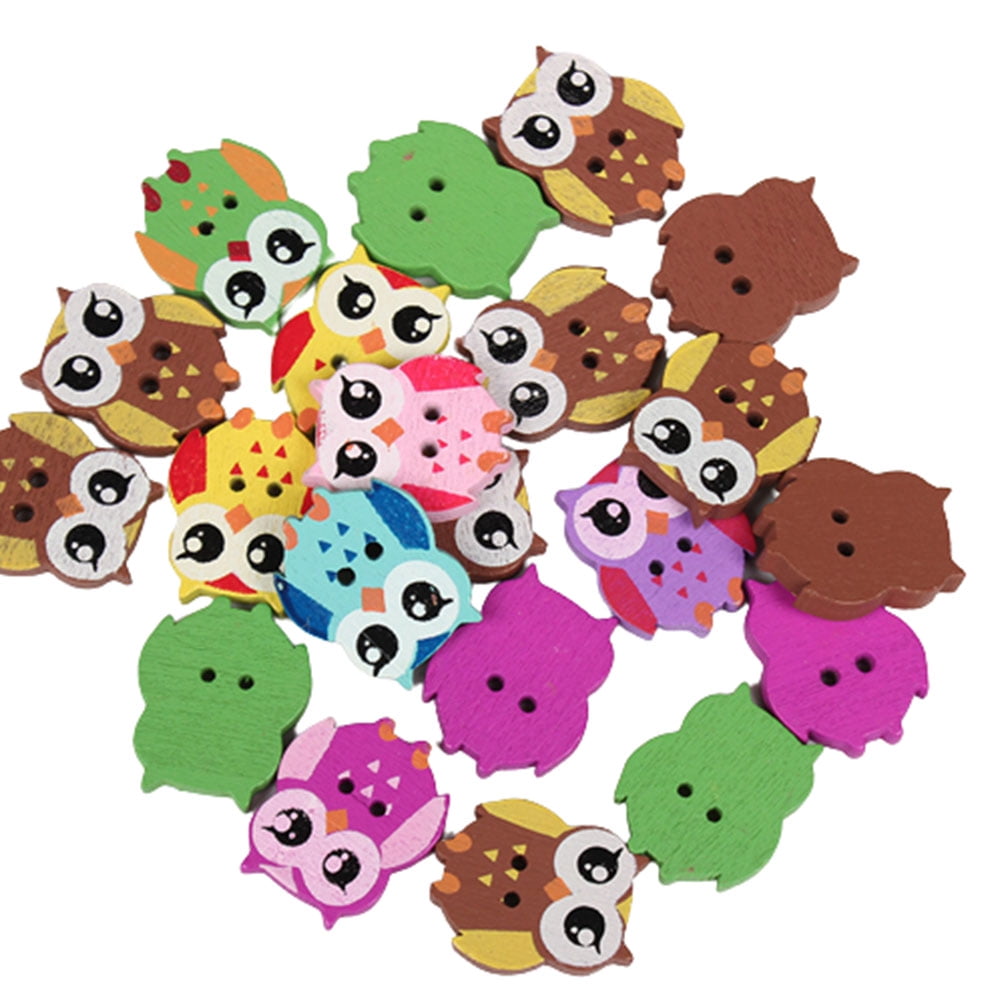 JUNWELL Handmade 50 pieces, elegant wooden buttons, owl, 2 holes ...