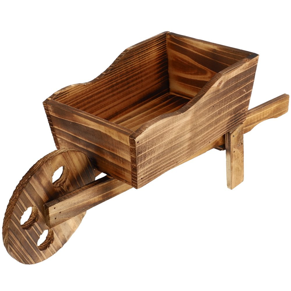 JUNWELL Pot Cart Plant Flower Planter Wheelbarrow Flowerpot Wooden ...