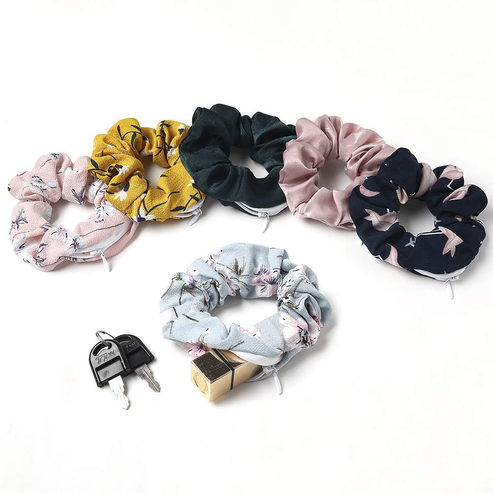 JUNWELL Scrunchies With Pocket Zipper Hair Ties for Women Big Vsco Girl ...