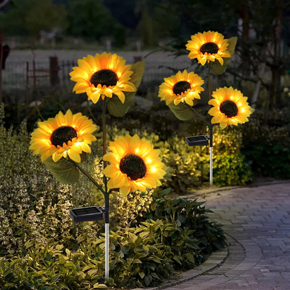 JUNWELL Solar Sunflower Lights LED Solar Stake Lights with 12 ...