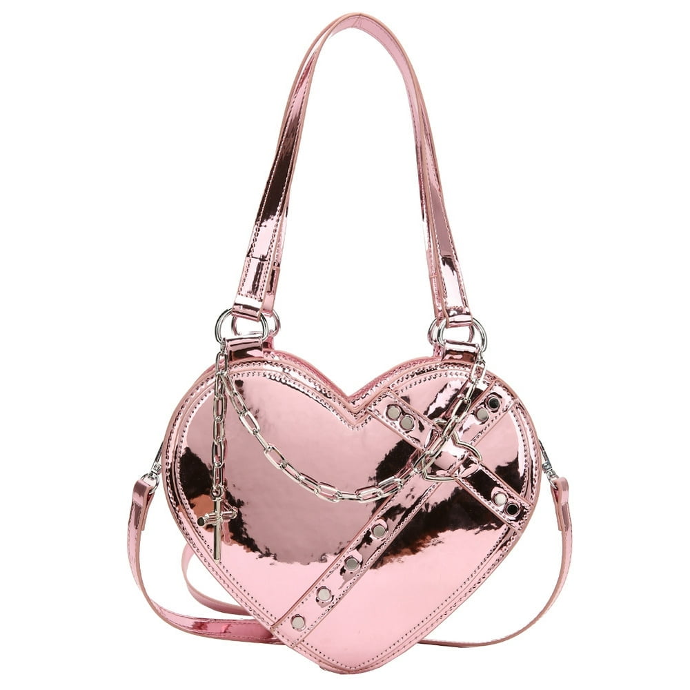 JUNWELL Women Chic Sling Bag Heart Shaped Metallic Color Street Style ...
