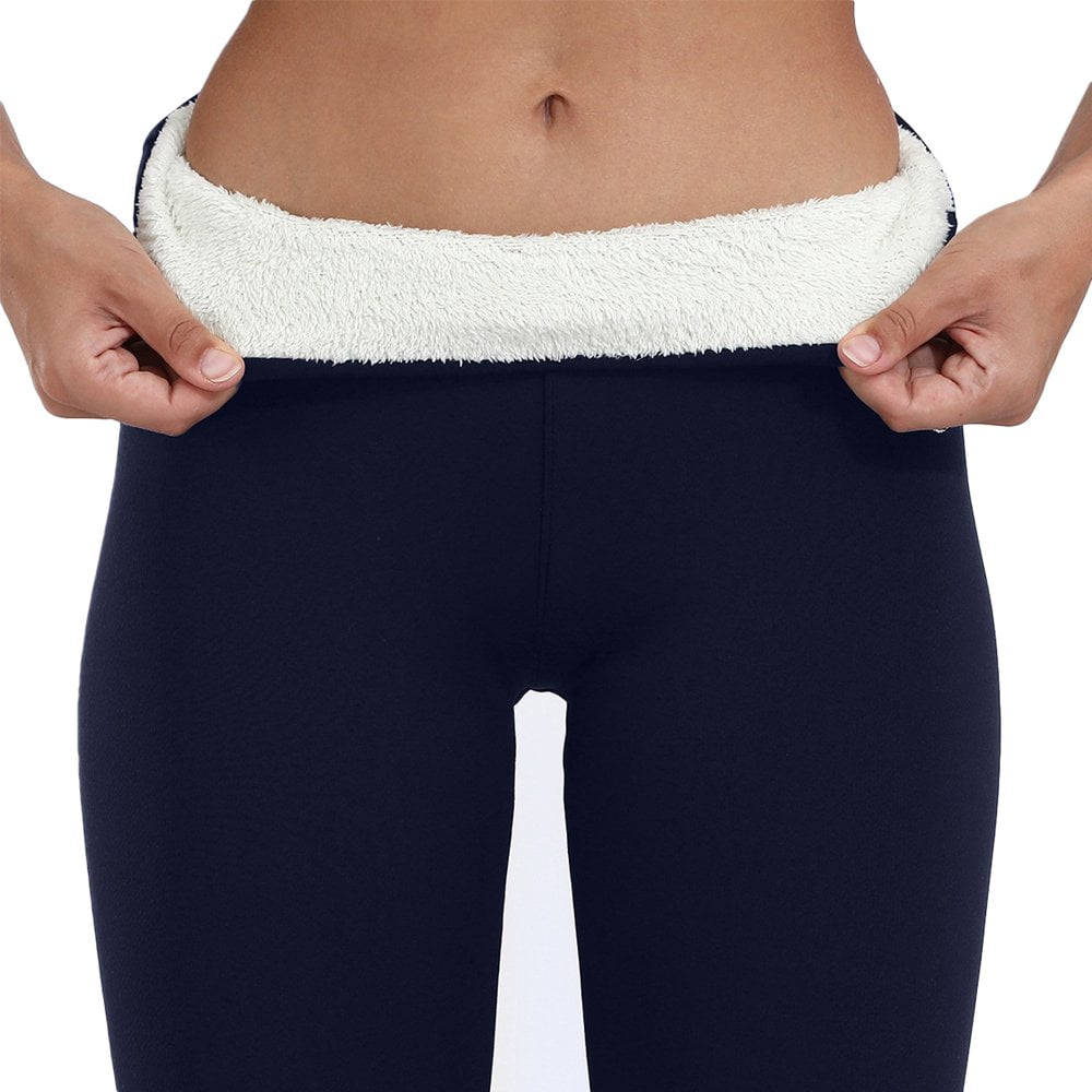 JUNWELL Women Fleece Lined Leggings Elastic High Waist Comfy Fuzzy ...