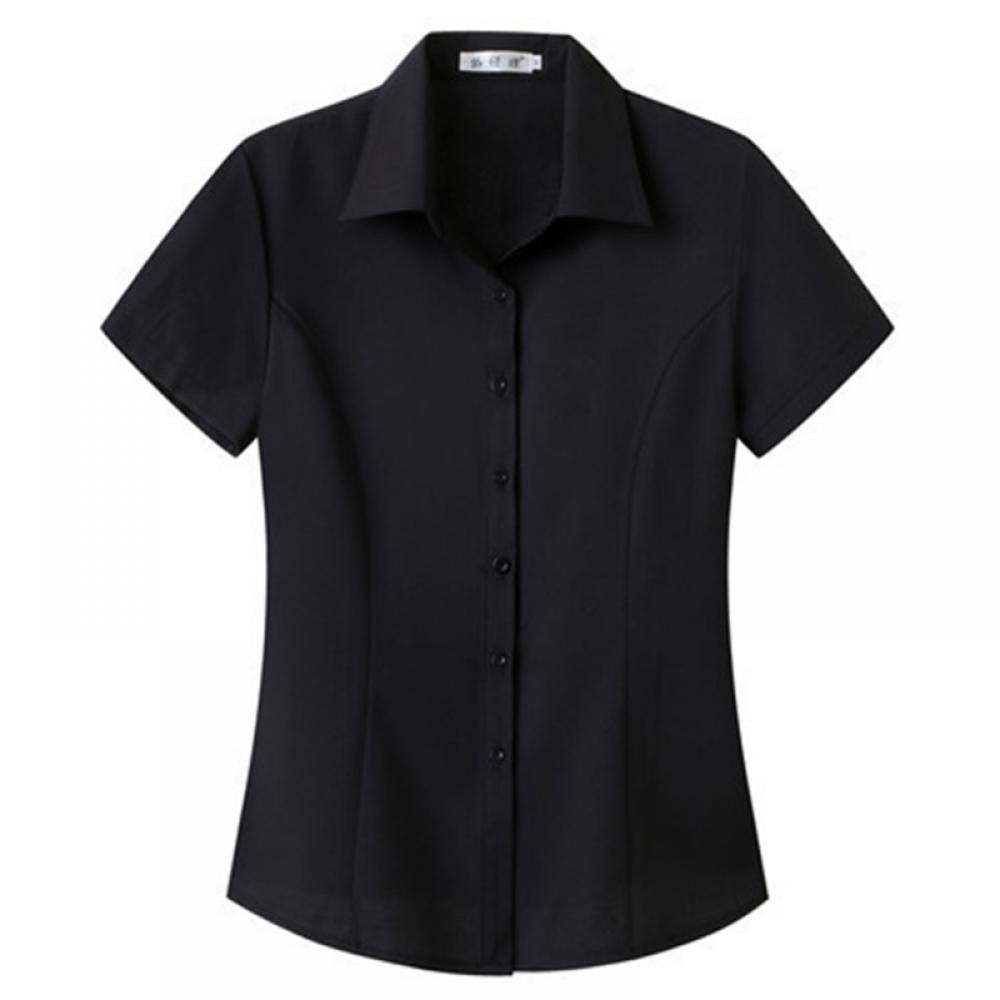 JUNWELL Women‘s Cotton Basic Simple Stretch Button Down Shirt Short ...