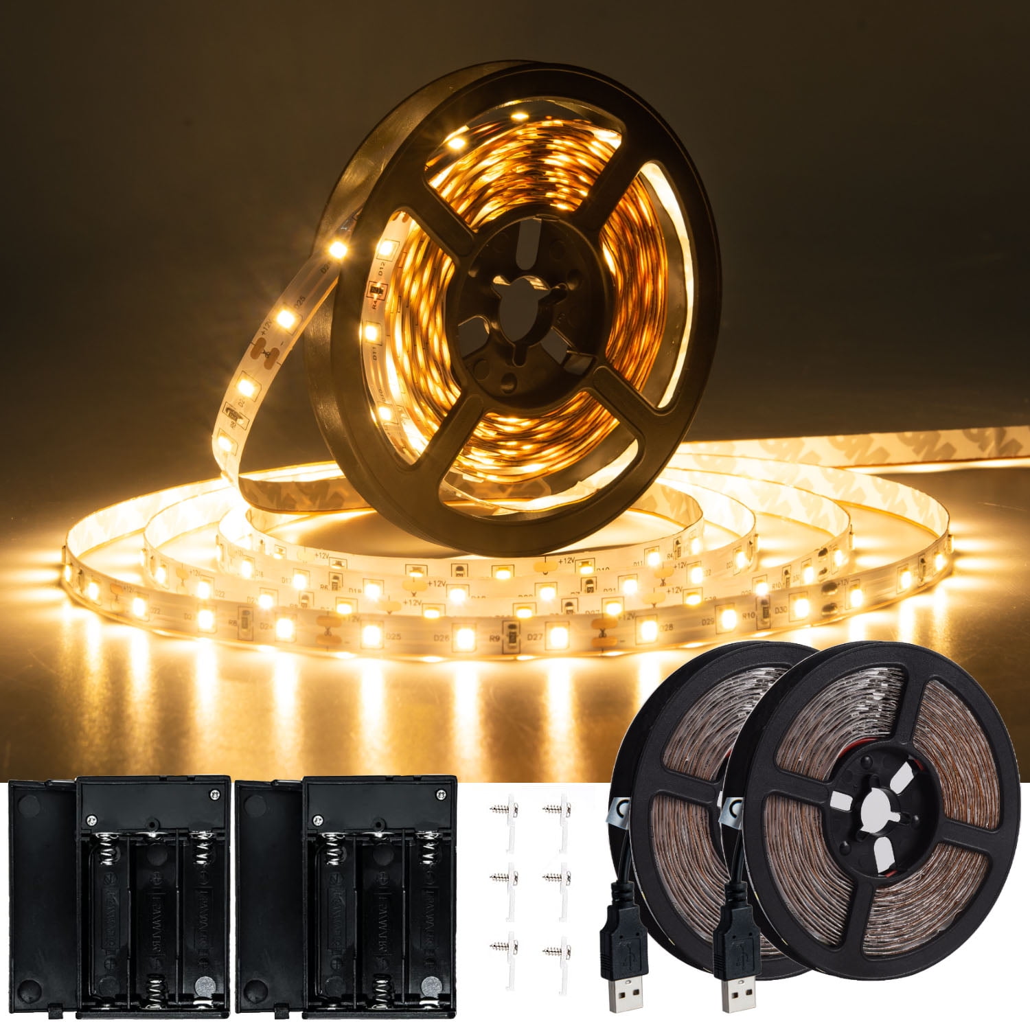 JUNWEN Battery Powered Led Strip Lights, 13.2ft/6.6ft Flexible USB Led ...