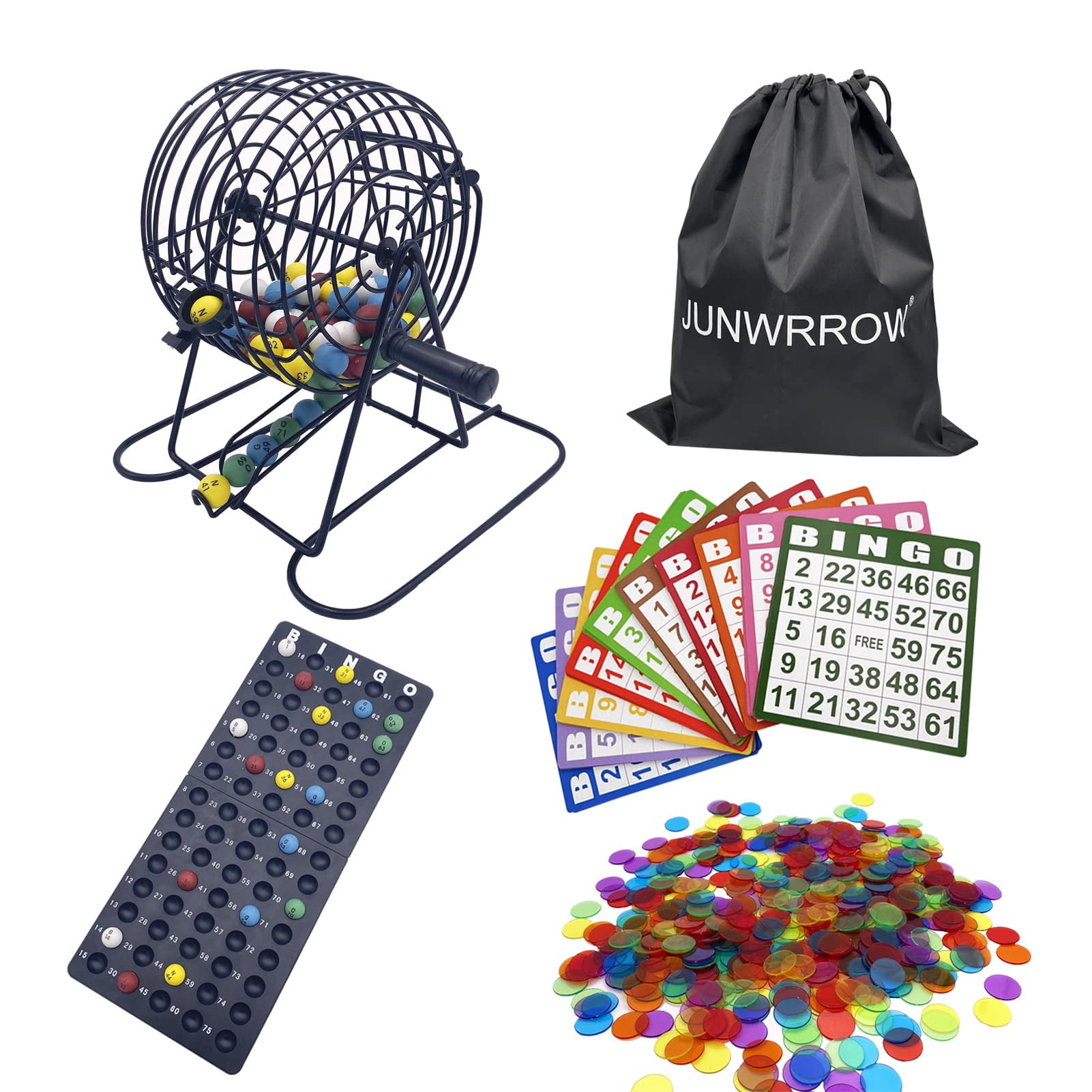 JUNWRROW Deluxe Bingo Set- Includes 1000 Colorful Chips a Bag,100 Mixed ...