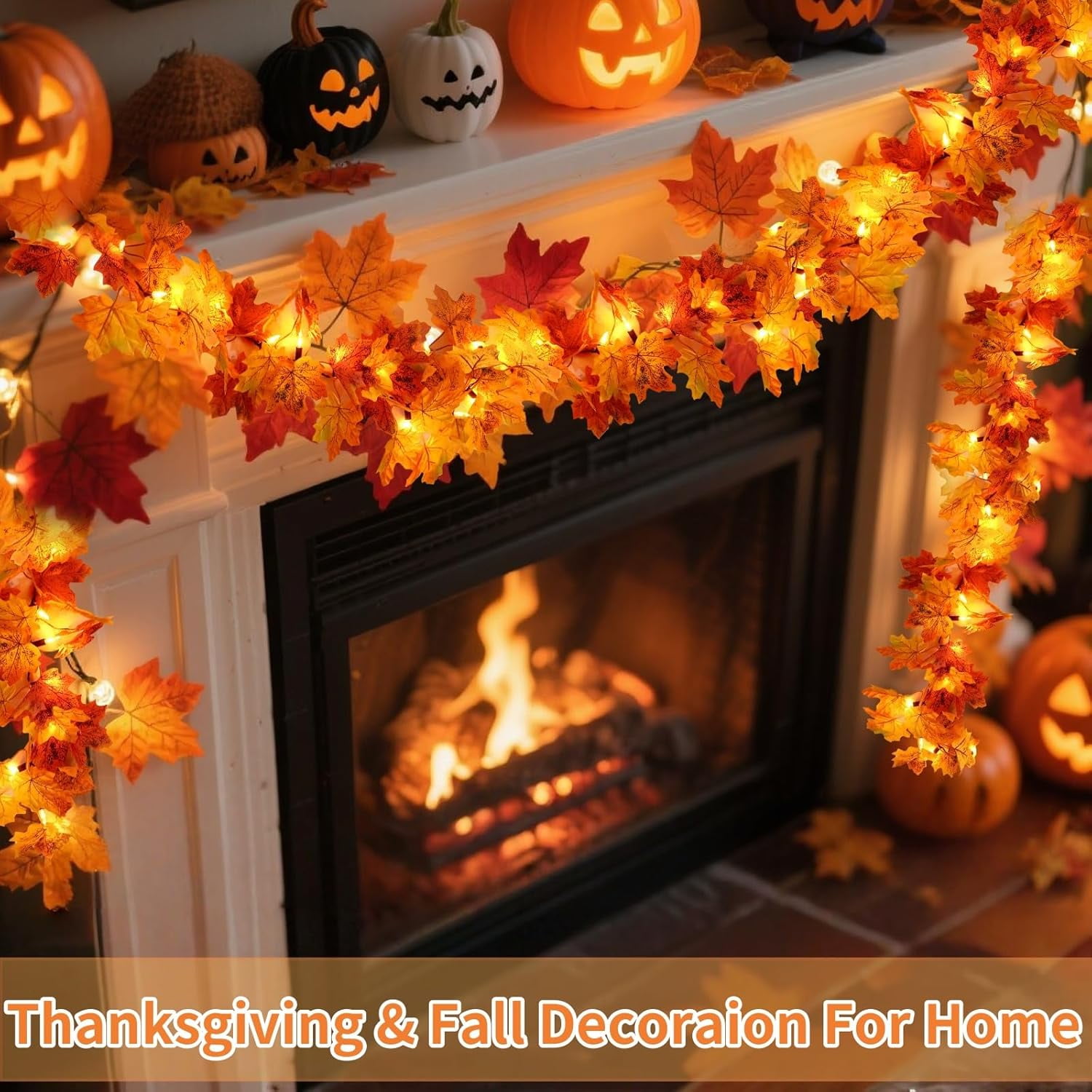 JUNXIAO-10Ft 50 LED Fall Garland with Lights Battery Operated,Fall ...