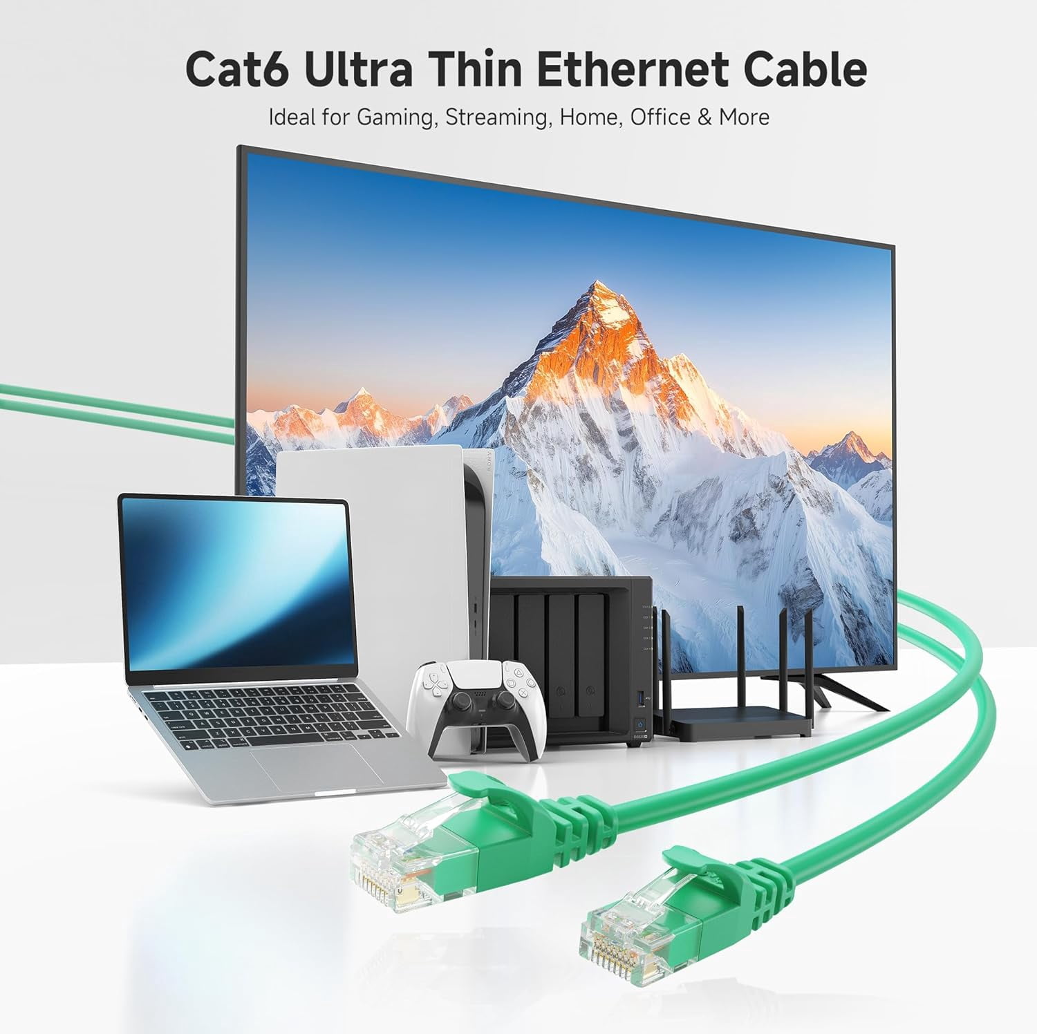JUNXIAO-10Gbps Snagless Cat 6 Ethernet Cable - 14ft, Slim Profile Cat 6 ...