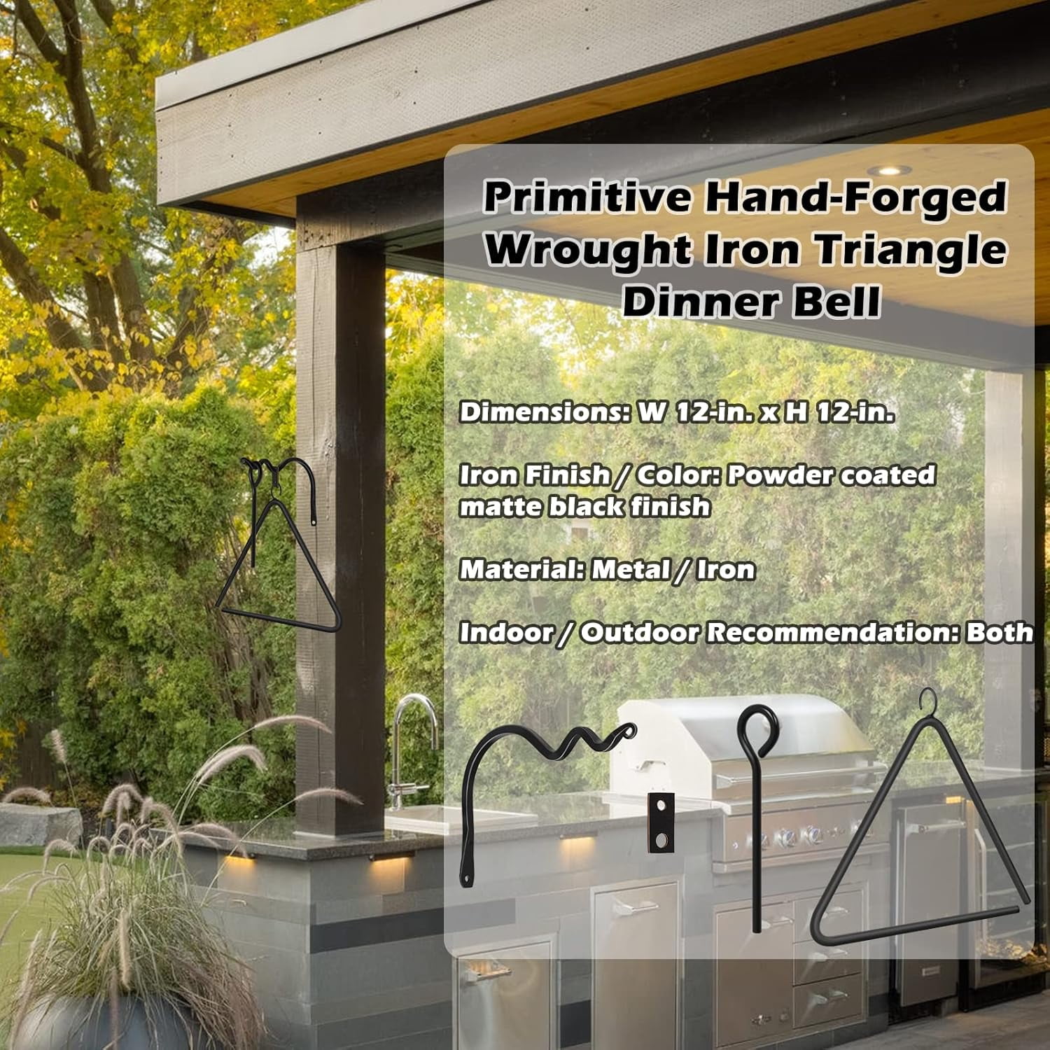 JUNXIAO-12 Inch Triangle Dinner Bell Hunging Triangle Bell with Striker ...