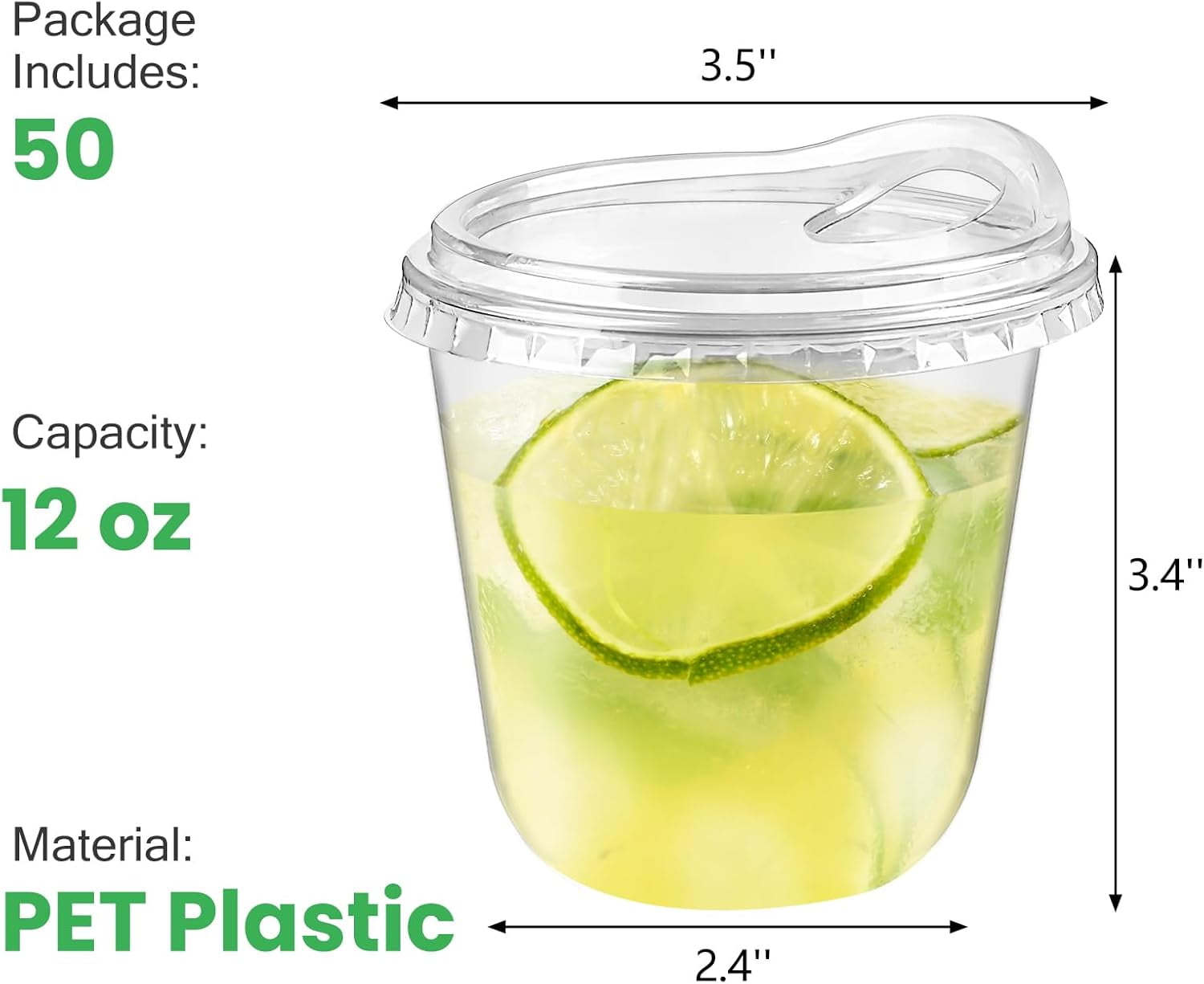 JUNXIAO-12 Oz Clear Plastic Cups with Strawless Sip Lids, 50 Pack ...