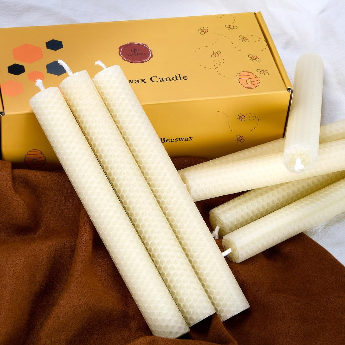JUNXIAO-12 PCS Beeswax Taper Candles Hand Rolled - Smokeless Dripless ...
