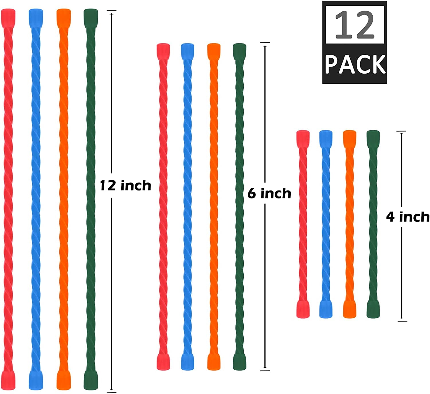 JUNXIAO-12 PCS Silicone Cable Ties 4 6 12 Inch Steel-Core Twist Ties ...