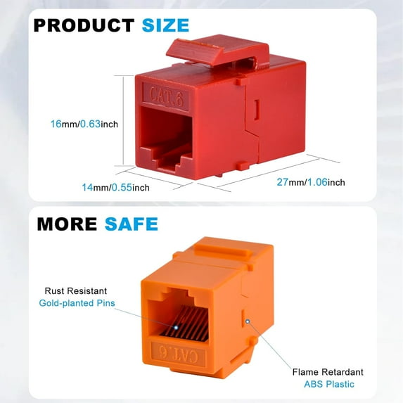 JUNXIAO-12-Pack Cat6 RJ45 Keystone Jack Insert, Ethernet Keystone Jack ...