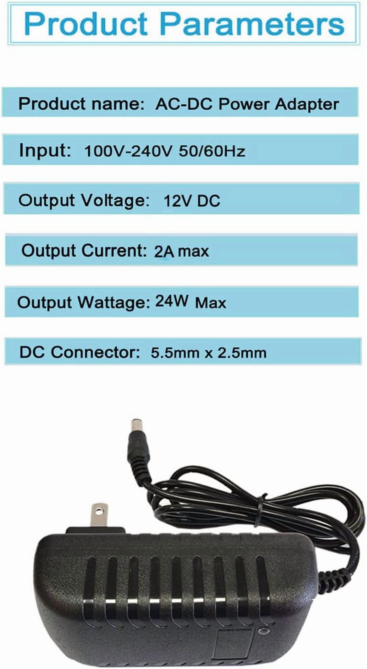 JUNXIAO-12 Volt 2A Power Supply DC 12v Power Cord 100-240V AC to DC 12V ...