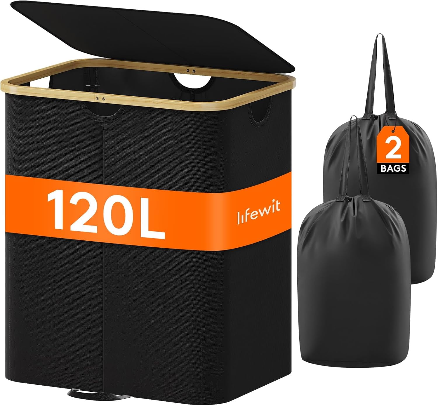 JUNXIAO-120L Double Laundry Hamper with Lid, Large Dual Laundry Basket ...