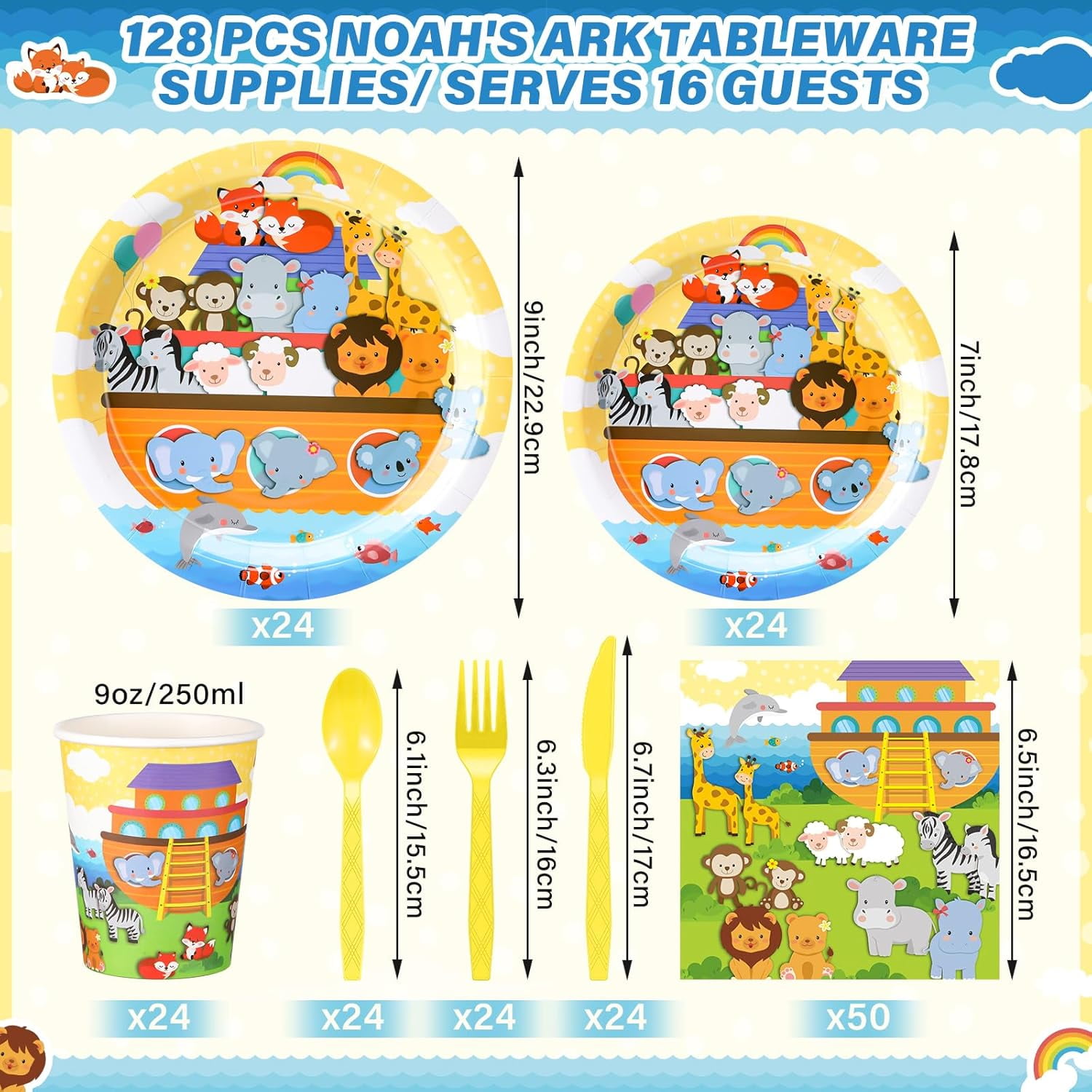 JUNXIAO-128 Pcs/ 16 Sets Noah's Ark Birthday Party Supplies, Noahs Ark ...