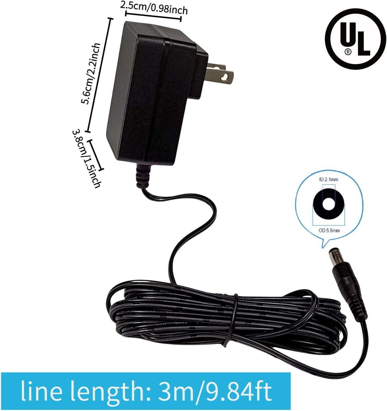 JUNXIAO-12V 1A Power Adapter Security Camera Supply, 12V 1000mA AC 100 ...