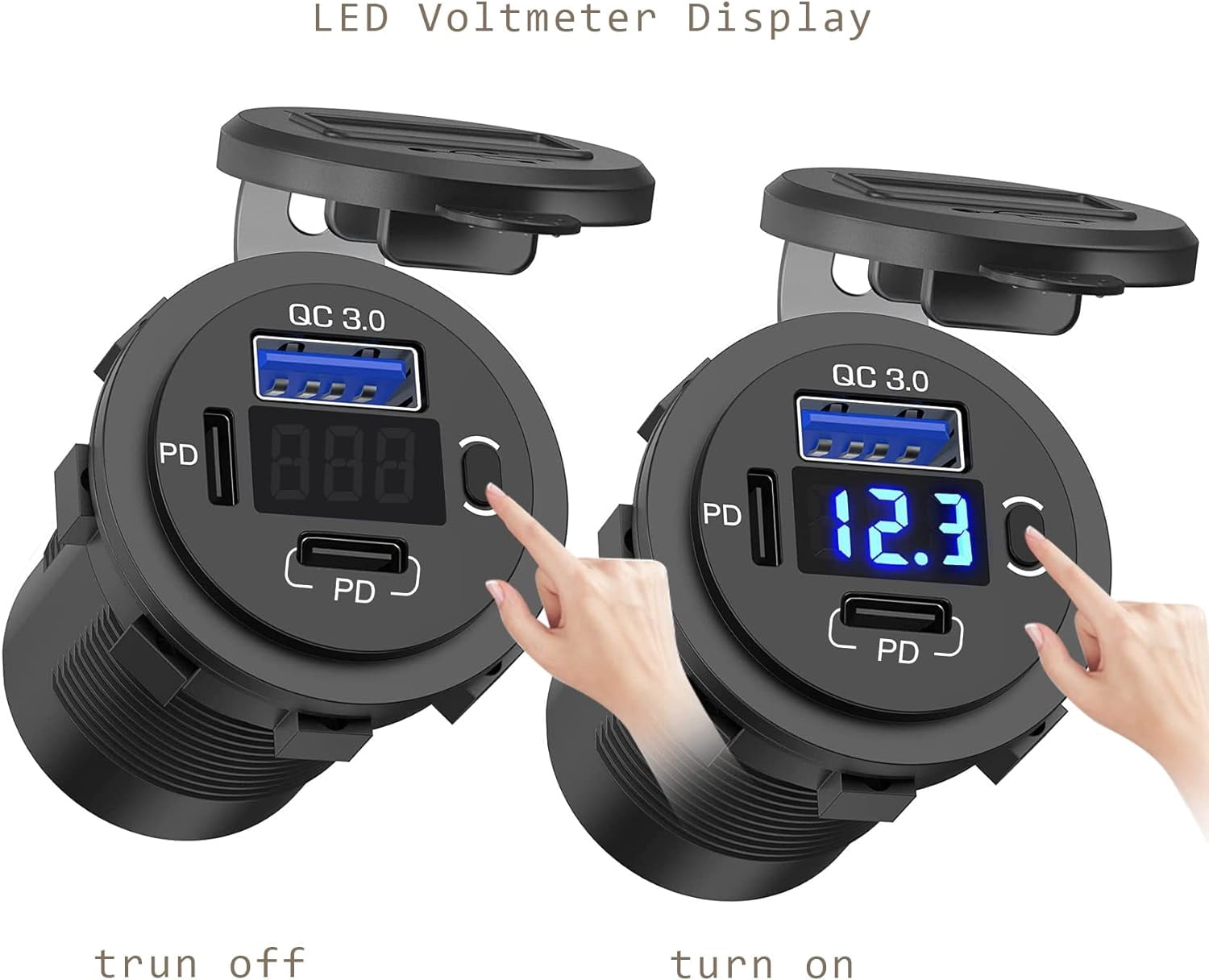 JUNXIAO-12V USB Outlet, Dual USB C Car Charger Socket & Quick Charge 3. ...
