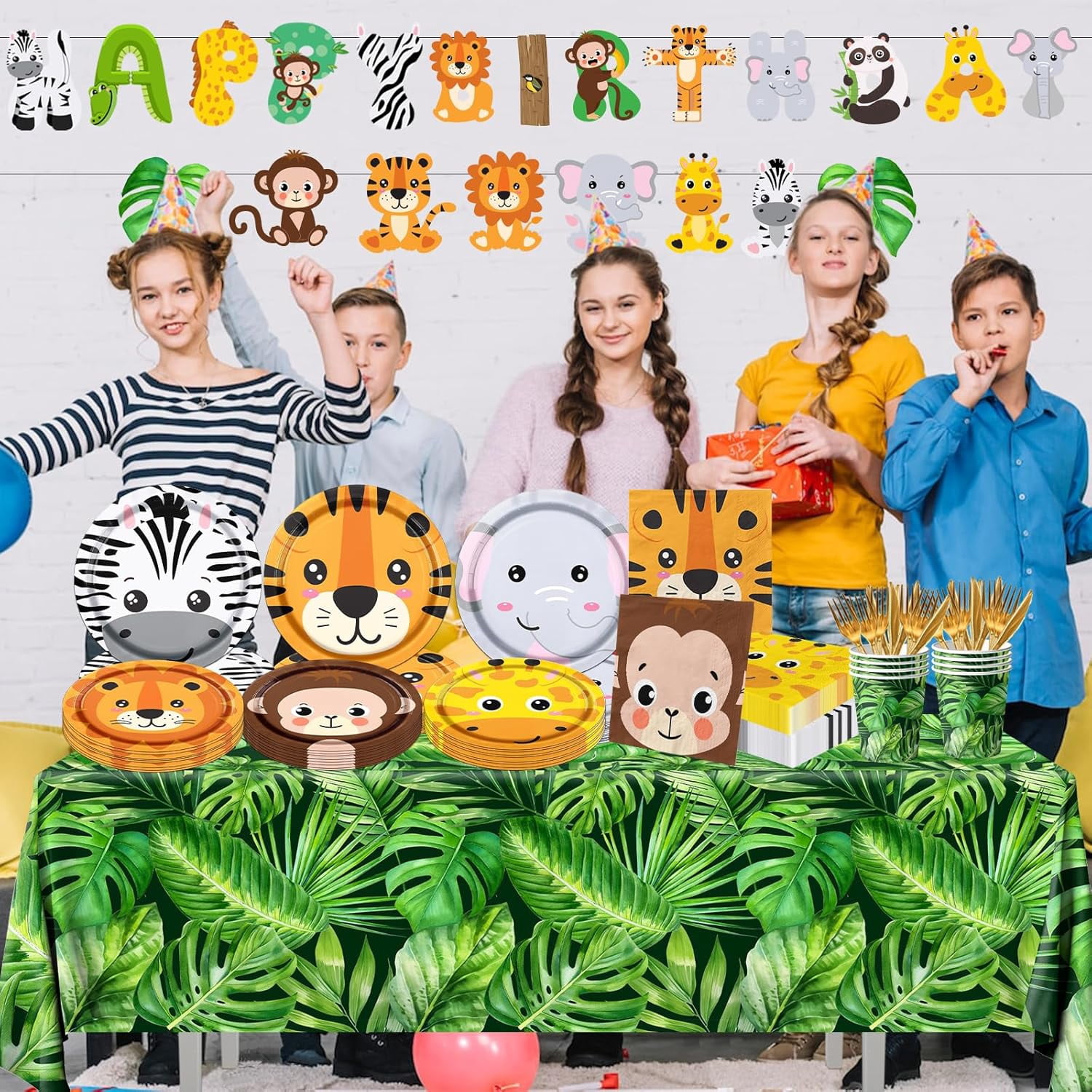 JUNXIAO-144Pcs Jungle Safari Birthday Plates,Safari Animal Tableware ...