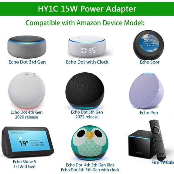 JUNXIAO-15W Alexa Power Cord Replacement for Echo Dot 3rd Generation ...