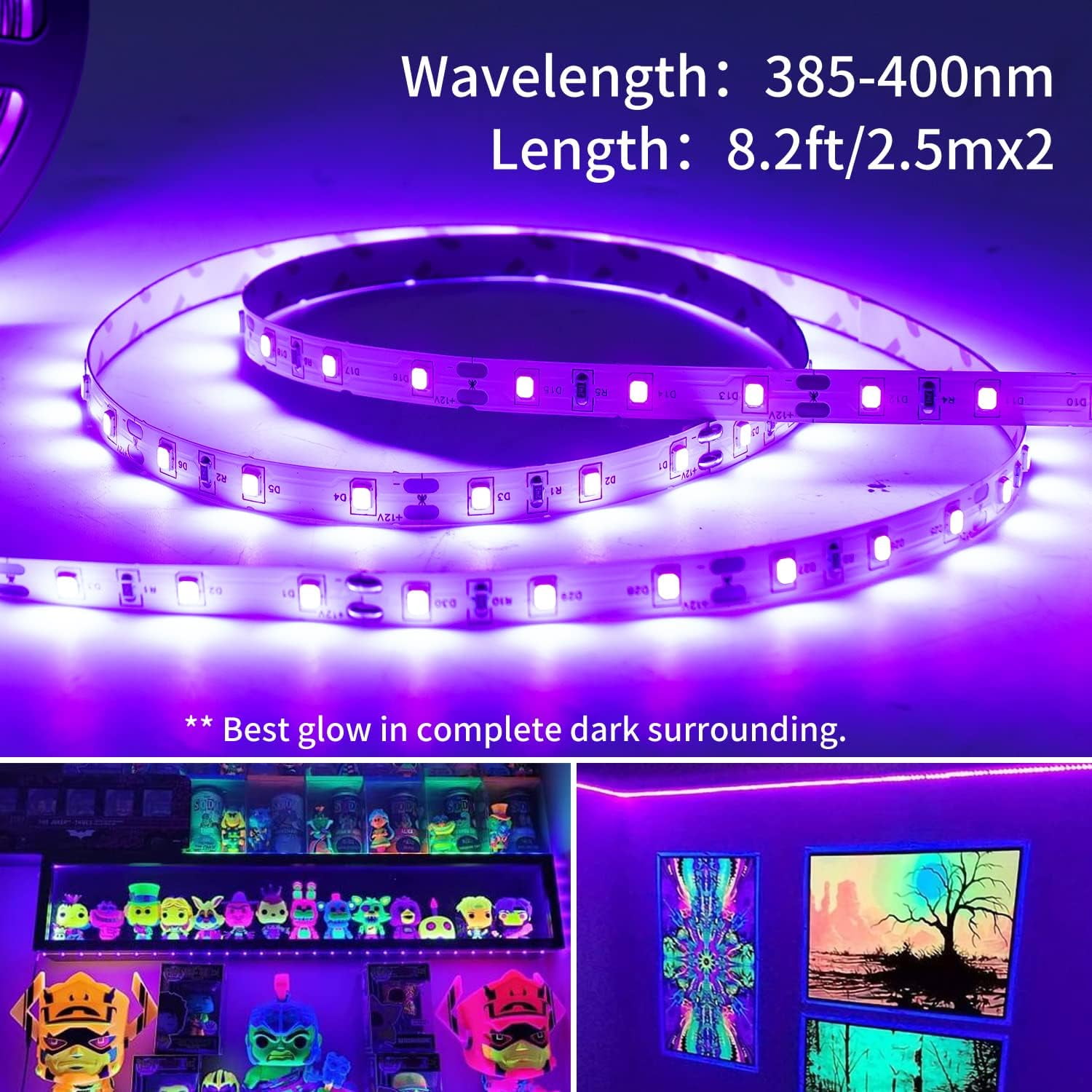 JUNXIAO-16.4ft USB Black Light Strip with Battery Box, 5V LED ...