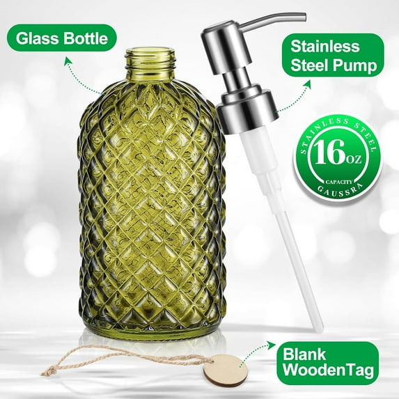 JUNXIAO-16 OZ Clear Soap Dispenser with 304 Rustproof Stainless Steel ...