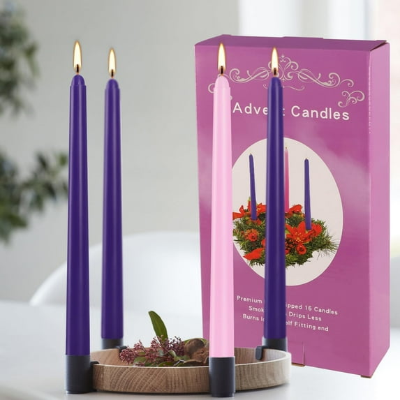 JUNXIAO-16 Pack Advent Taper Candles Premium Hand Dipped 10in Unscented ...