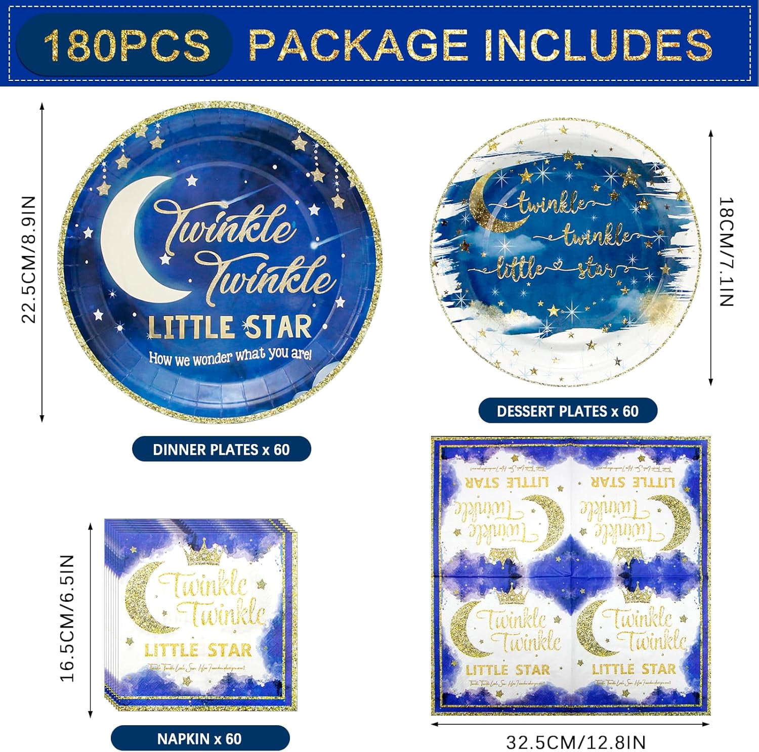 JUNXIAO-180PCS Twinkle Twinkle Little Star Party Supplies Serve 60 ...