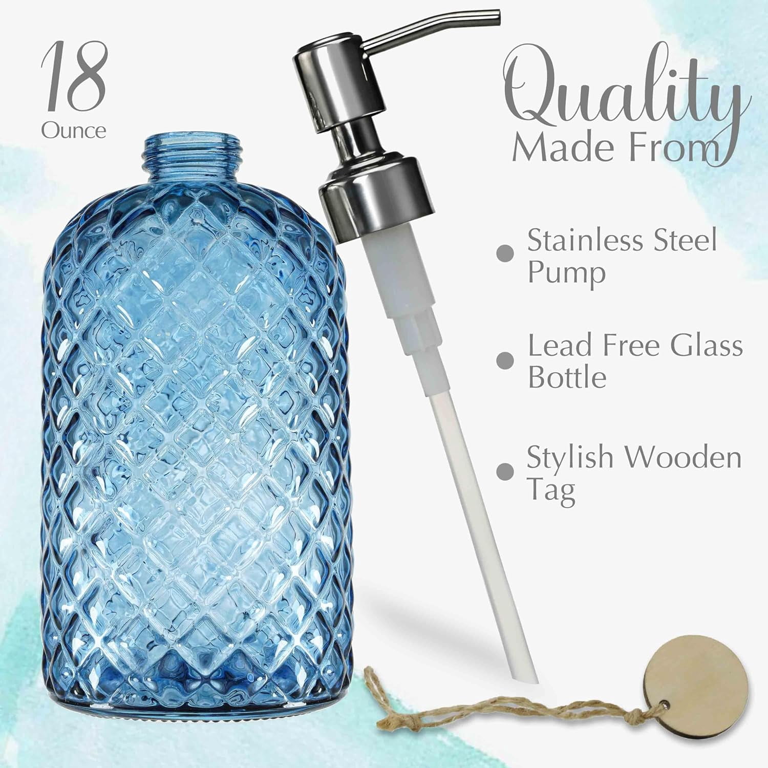 JUNXIAO-18Oz Gem Patterned Glass Soap Dispenser for Kitchen and ...