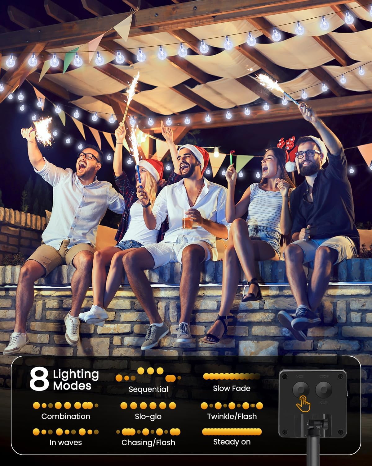 JUNXIAO-2-Pack 120 LED 72 FT Solar String Lights Outdoor, Waterproof ...