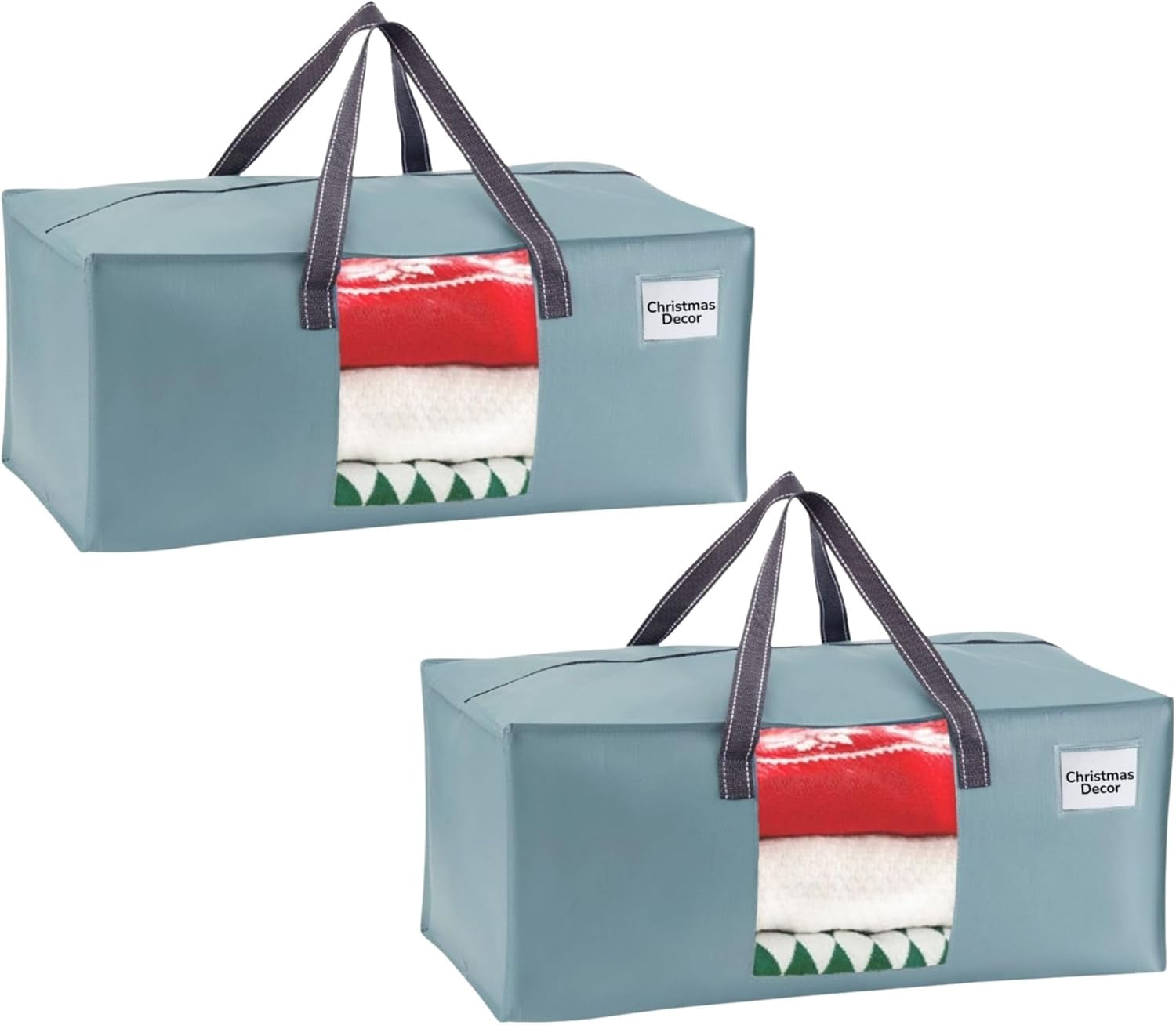 JUNXIAO-2 Pack Heavy Duty Moving Bags, Christmas Storage Bins with Lids ...