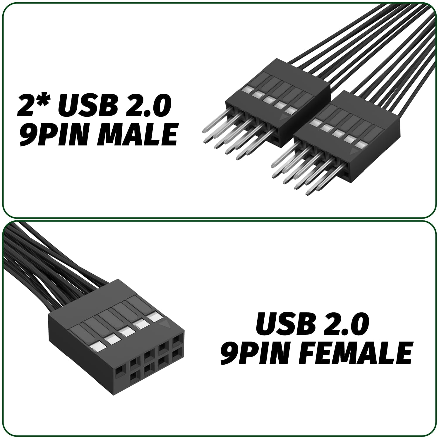JUNXIAO-2 Pack Motherboard USB 2.0 Splitter to Dual 9 Pin Extension ...